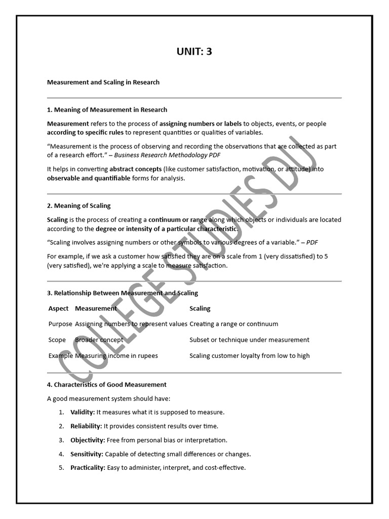 Business Research Unit 3 | PDF | Level Of Measurement | Likert Scale