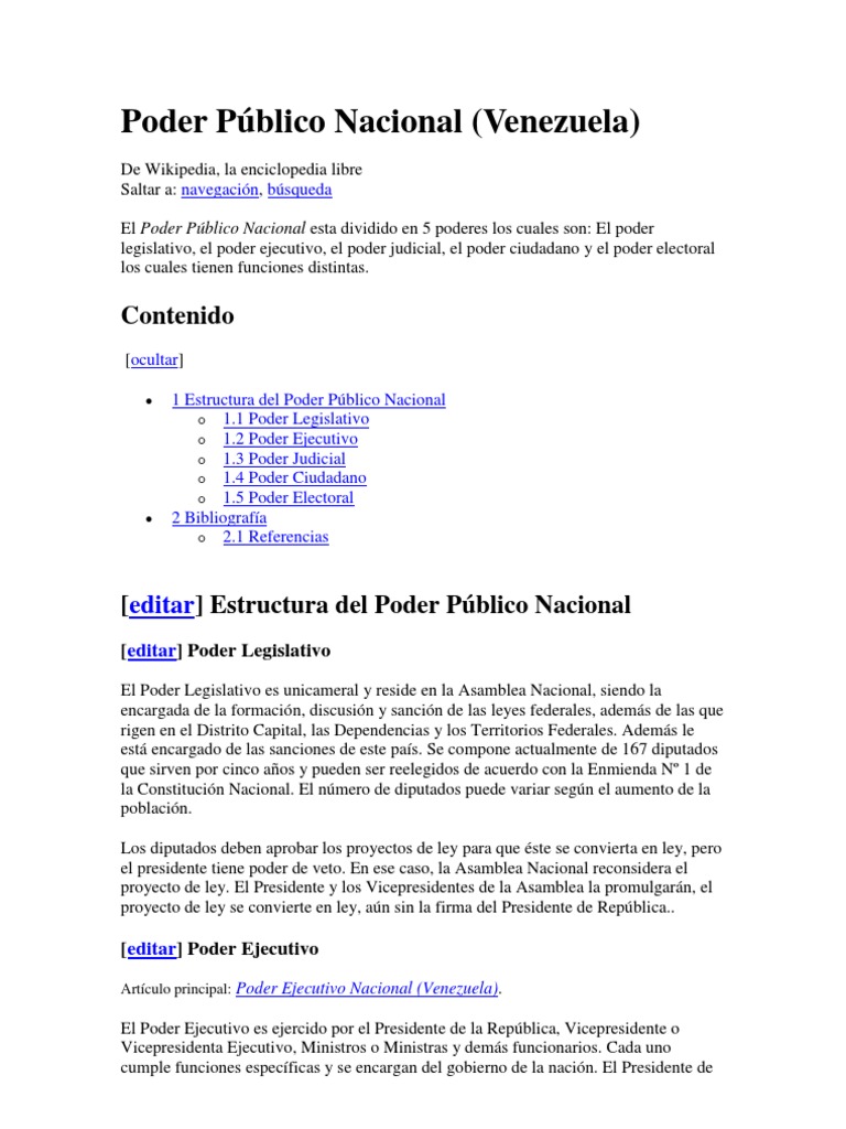 Estructura del Poder Público en Venezuela | PDF | Venezuela | Alcalde