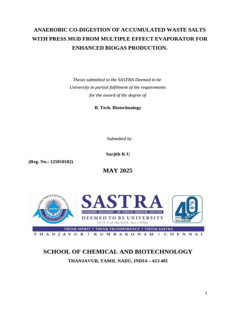 Surjith Final Thesis 2.6.25 | PDF | Anaerobic Digestion | Sewage Treatment