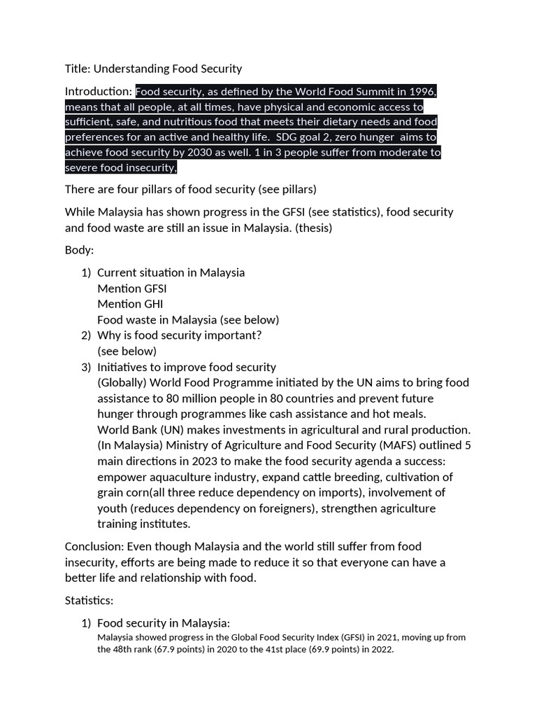 Food Security Report Info | PDF | Food Security | Malnutrition