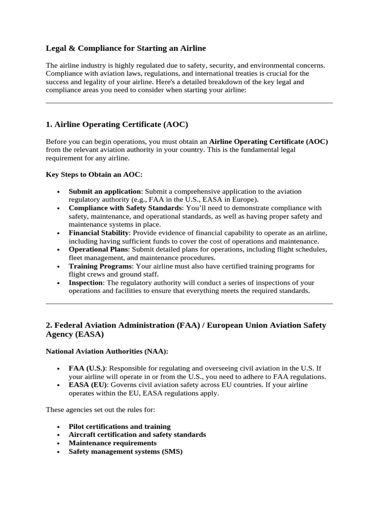 Legal & Compliance For Starting An Airline | PDF | Air Traffic Control ...
