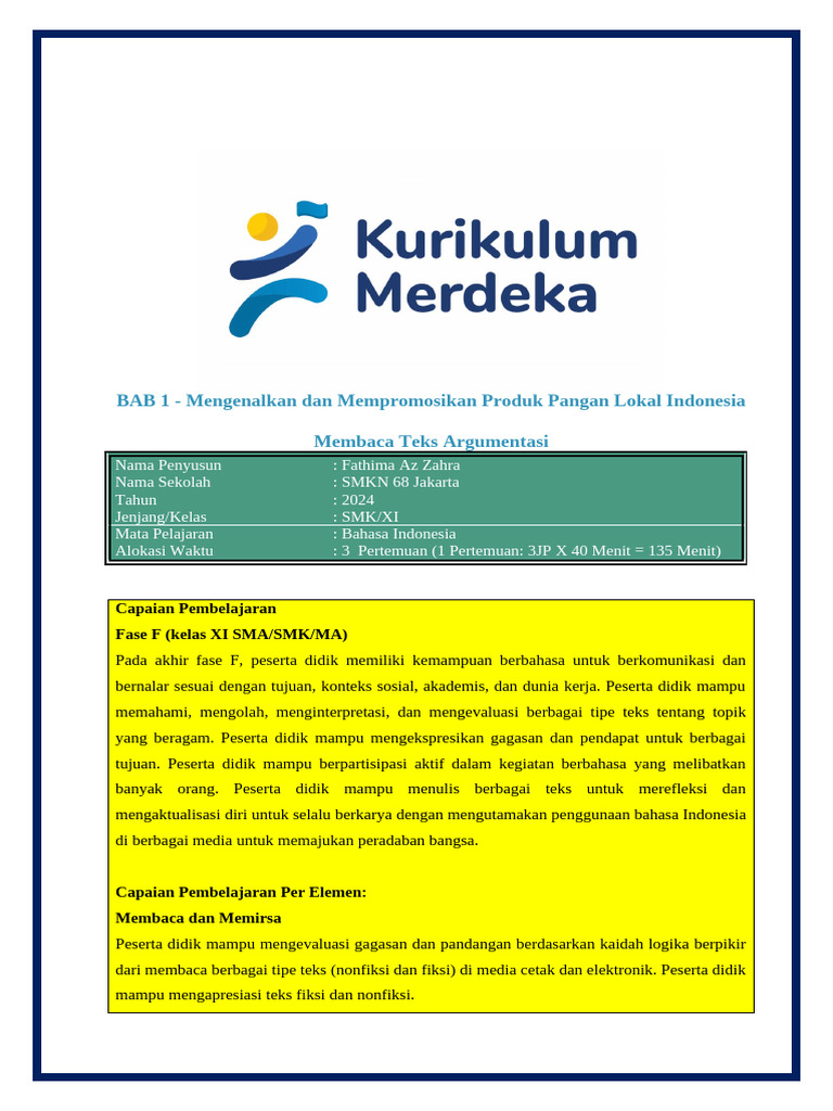 MODUL AJAR Elemen Membaca Teks Argumentasi - BAB 1 (PERTEMUAN 1, 2, Dan ...