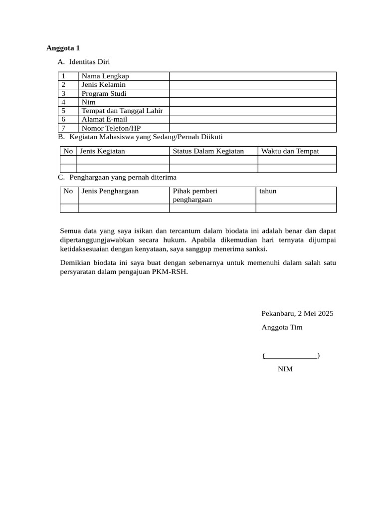 Biodata Anggota Tim | PDF