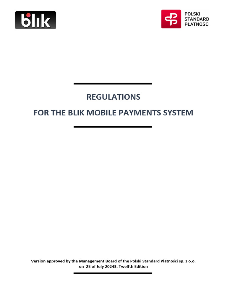 Regulations For Blik Mobile Payments System Edition 12 | PDF | Debit Card | Payments