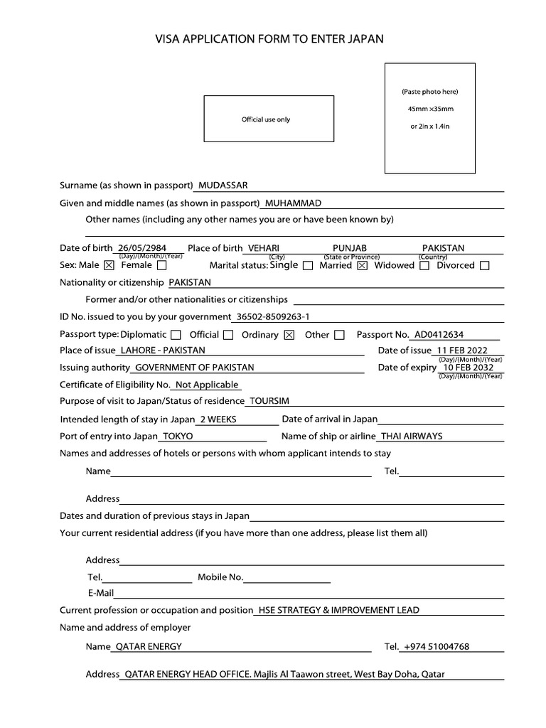 Japan Visa Form | PDF