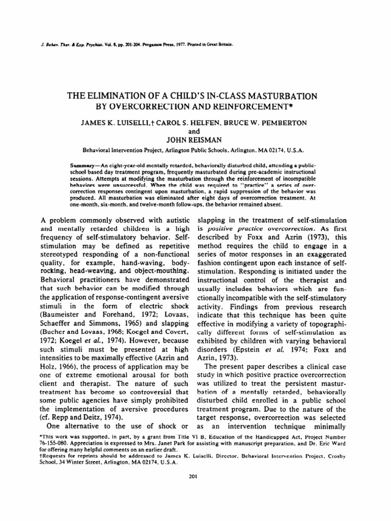 The Elimination of A Child's In-Class Masturbation by Overcorrection ...
