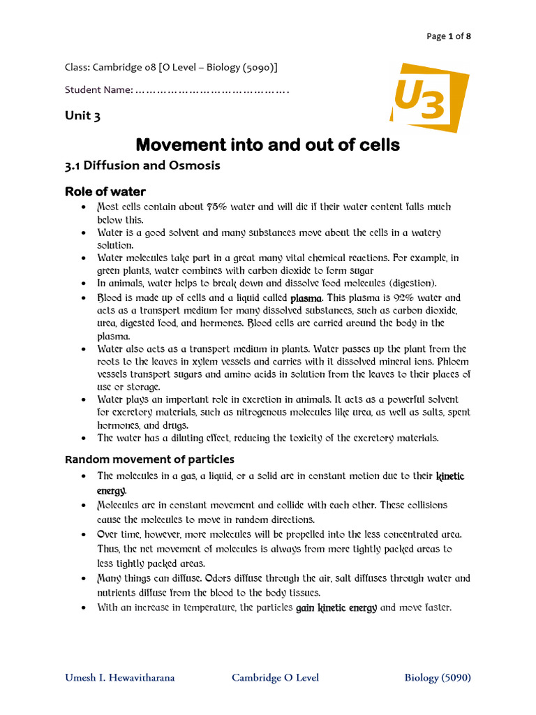 Osmosis and Water Movement in Cells | PDF | Osmosis | Diffusion