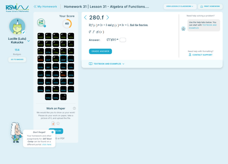 Homework 31 Lesson 31 - Algebra of Functions. Composition of Functions 2 | PDF | Mathematics ...