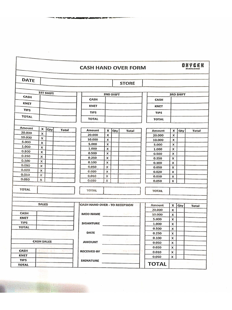 Cash Hand Over Form | PDF