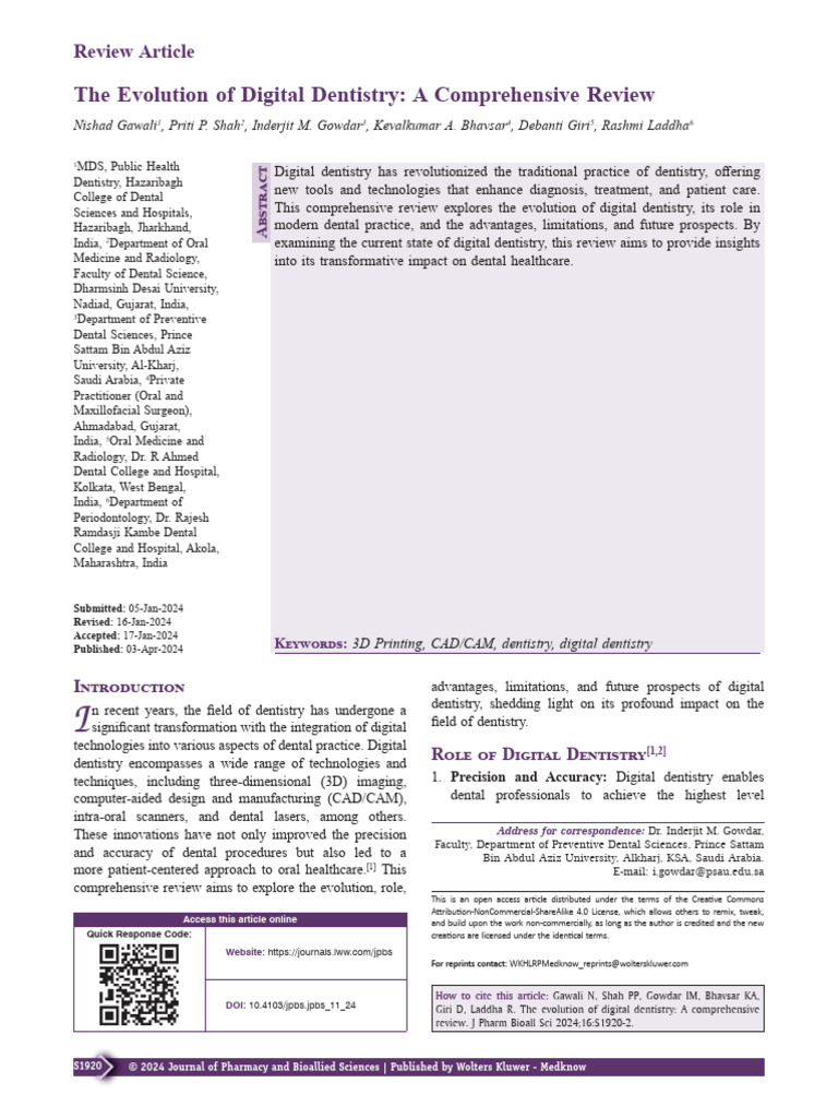 Evolution of Digital Dentistry Review | PDF | Dentistry | Dental Implant