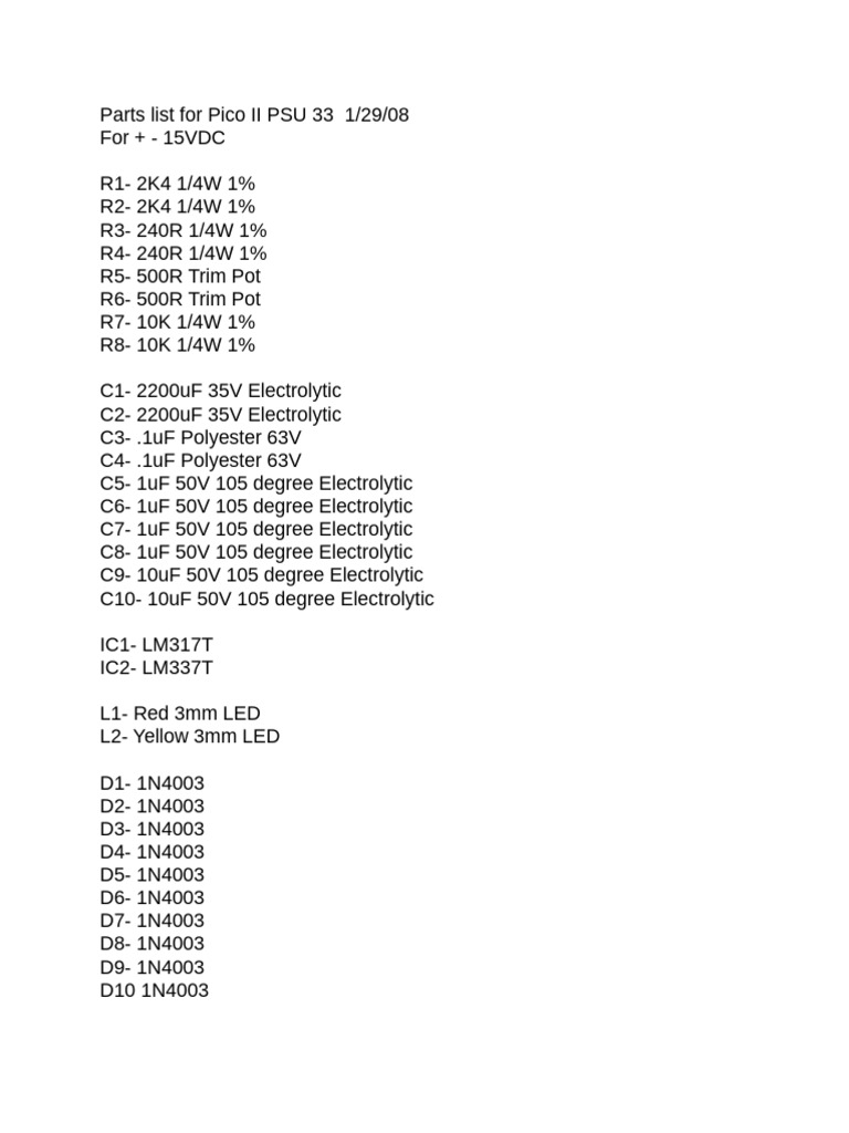 03-Psu Parts List | PDF