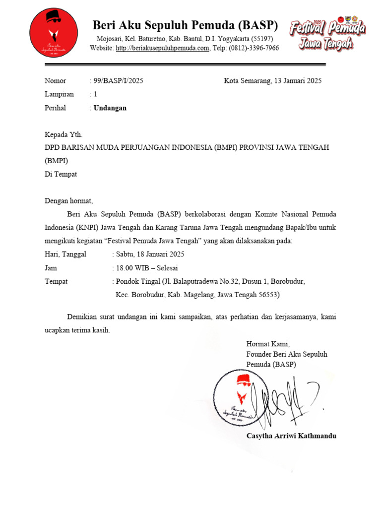 DPD Barisan Muda Perjuangan Indonesia (Bmpi) Provinsi Jawa Tengah (Bmpi) | PDF