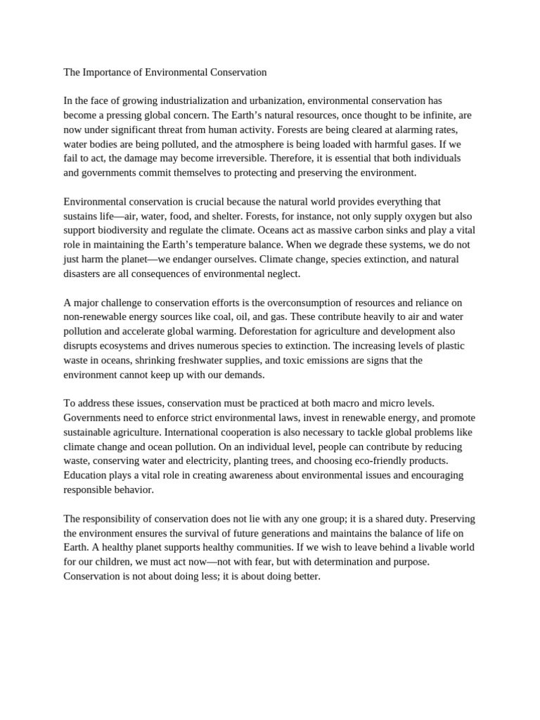 The Importance of Environmental Conservation | PDF | Conservation ...