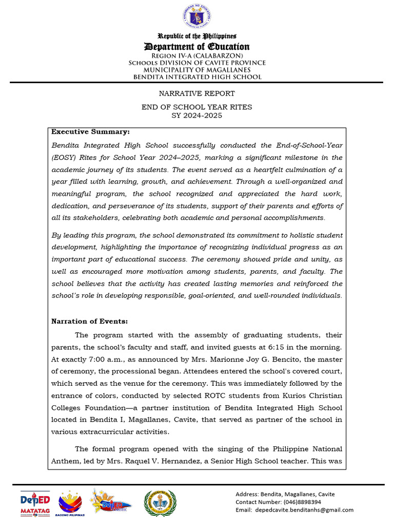 Narrative Report of Graduation Ceremony | PDF