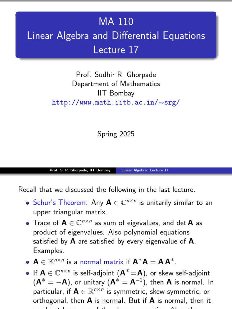 Lecture17 D1 | PDF | Eigenvalues And Eigenvectors | Mathematical Objects