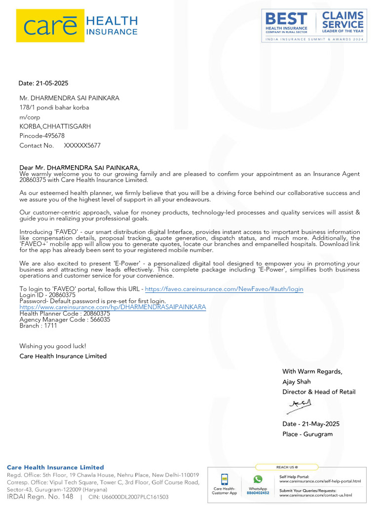 Agent Welcome Letter | PDF | Insurance | Private Law