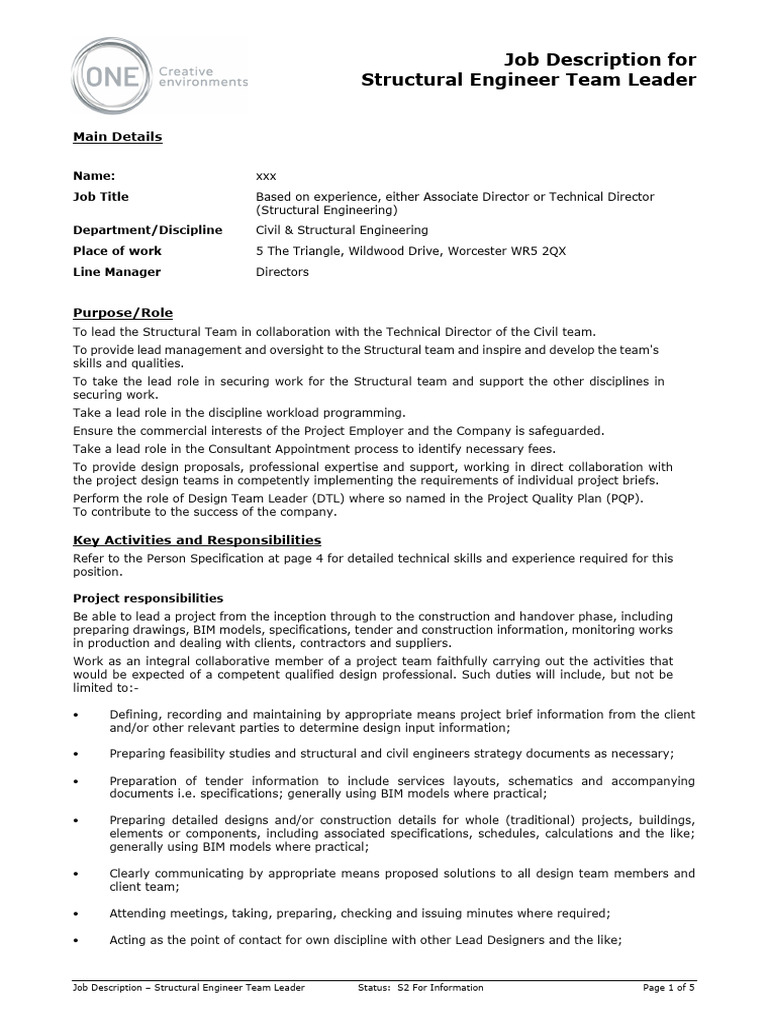 JD Structural Team Leader FINAL | PDF | Business
