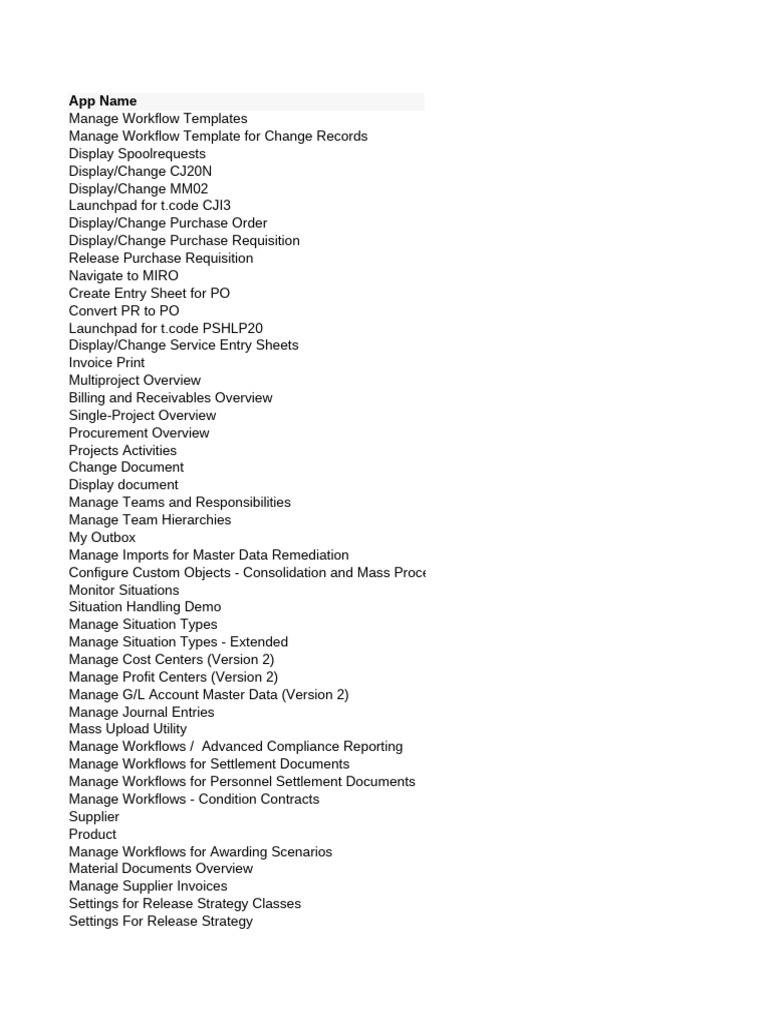 2022 EPPM - Fiori App List | PDF | Mobile App | Project Management