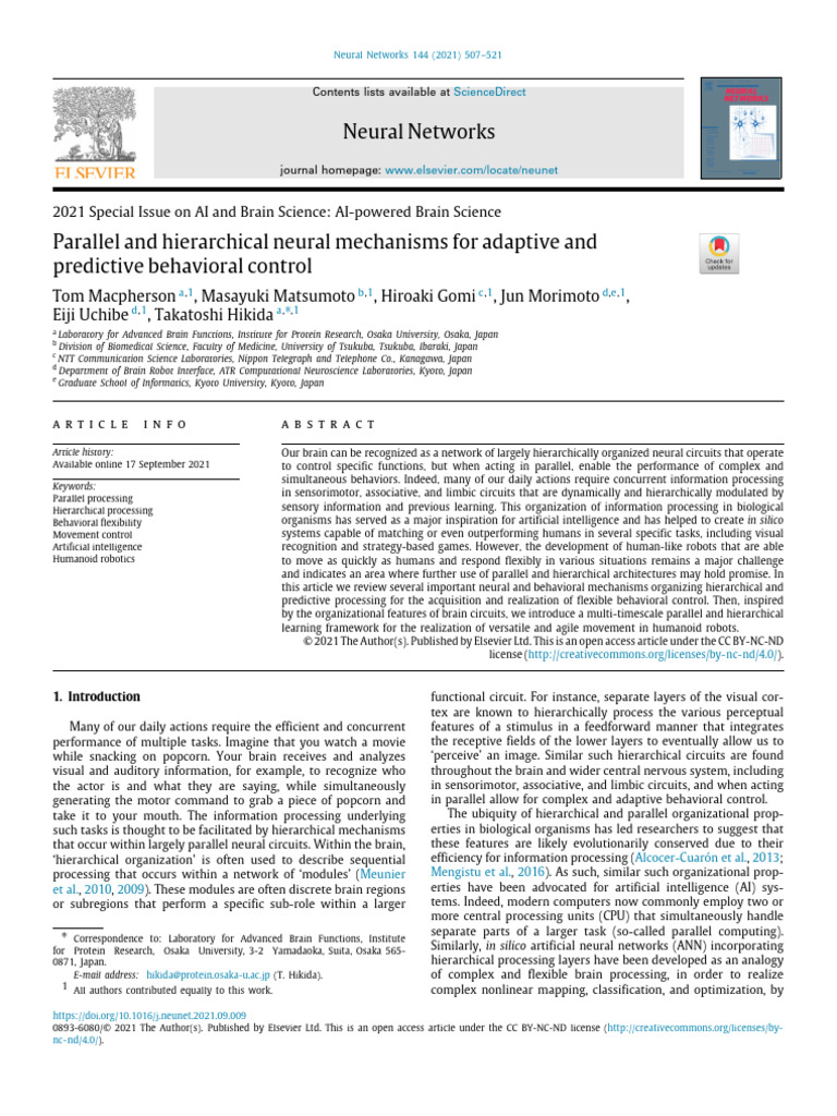 Parallel and Hierarchical Neural Mechanisms For Adaptive and Predictive Behavioral Control | PDF ...
