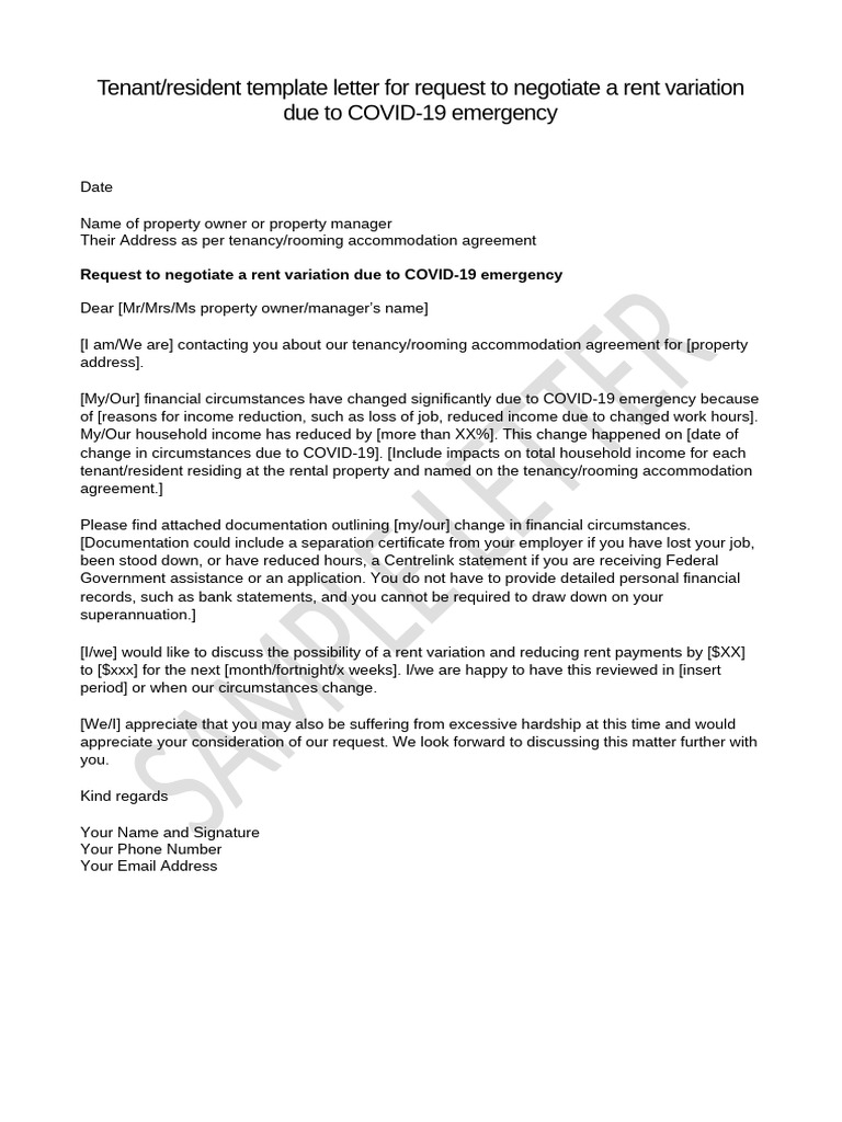 Rent Variation Request Template for COVID-19 | PDF | Leasehold Estate ...