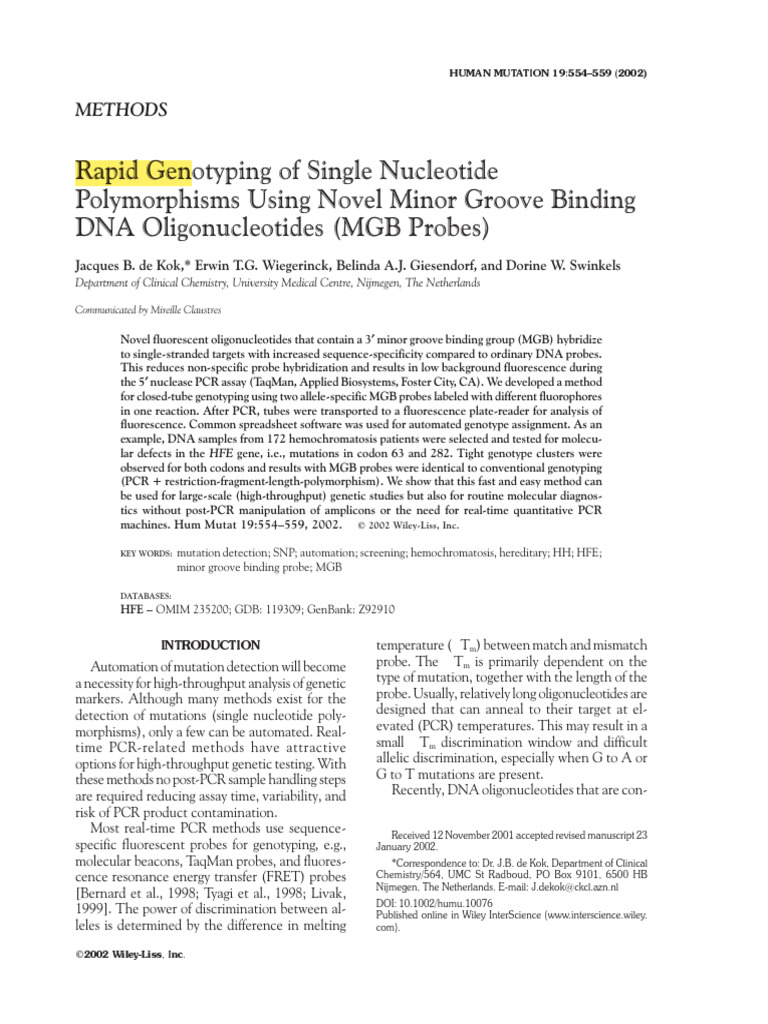 Rapid Genotyping of Single Nucleotide Polymorphisms Using Novel Minor ...