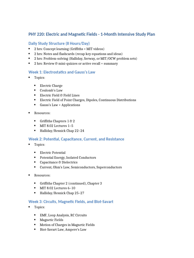 PHY220 Study Plan | PDF