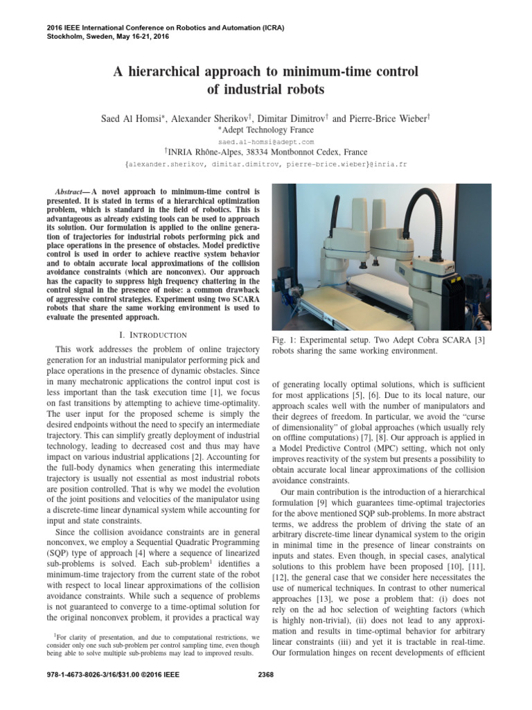 A Hierarchical Approach To Minimum-Time Control of Industrial Robots ...