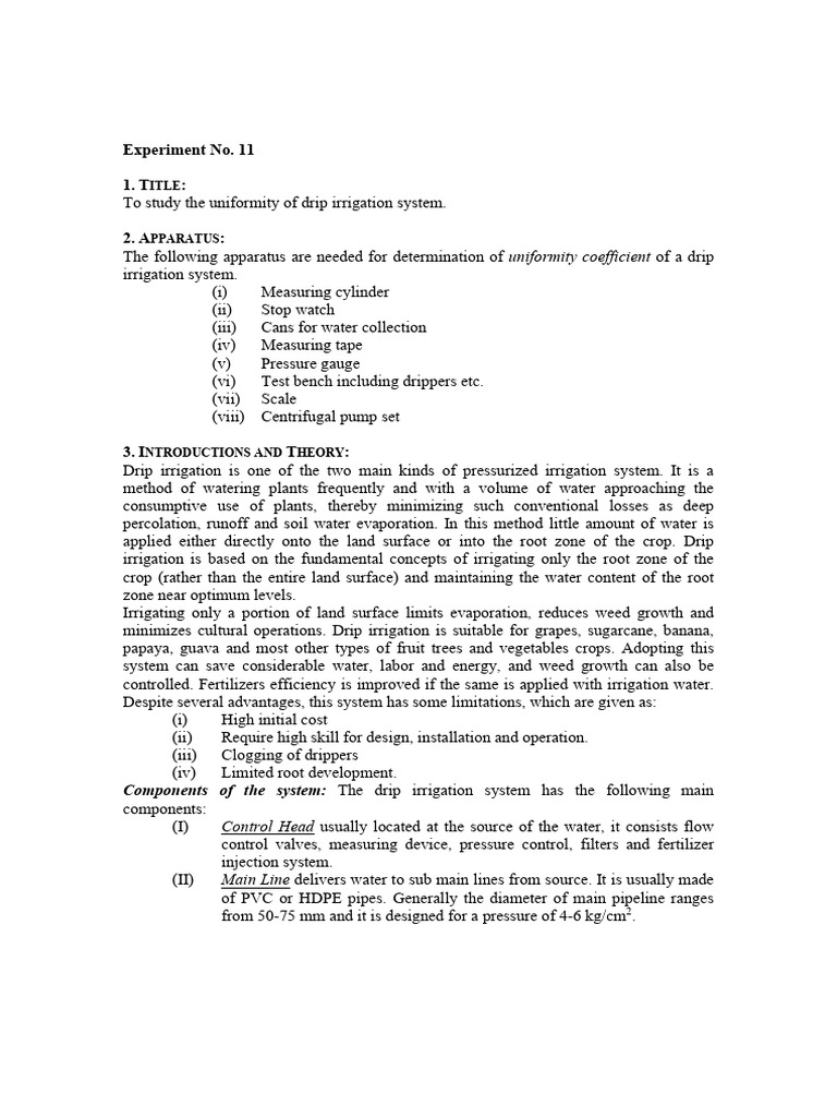 EXPERIMENT-11 Drip Uniformity | PDF