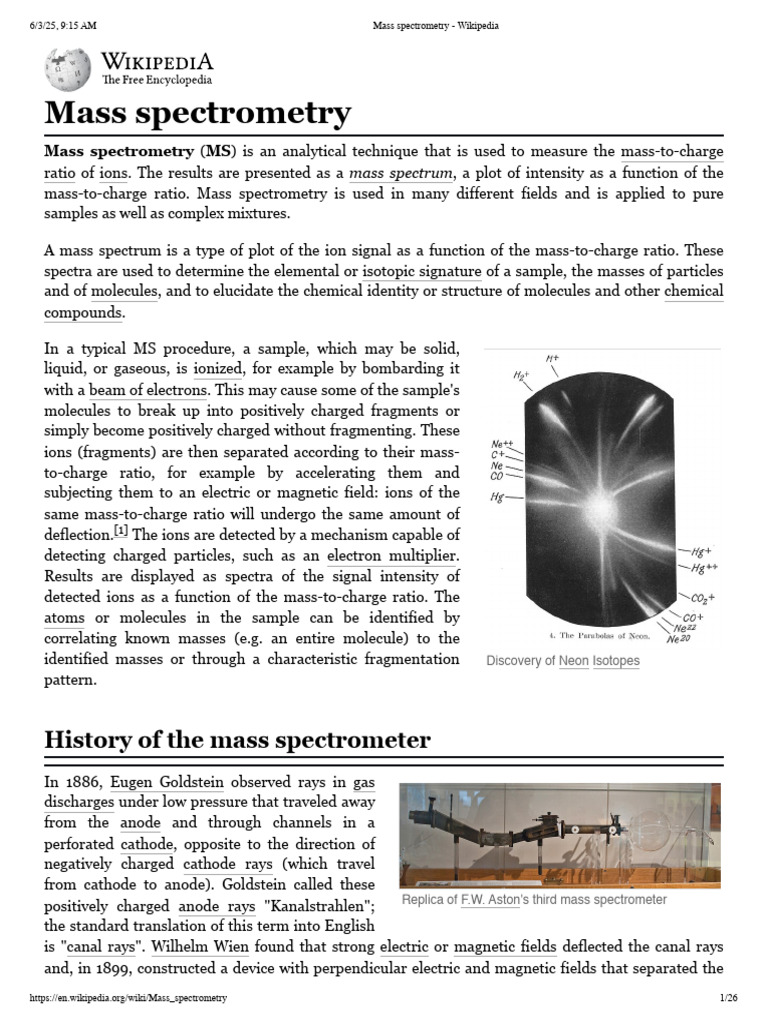 Mass Spectrometry - Wikipedia | PDF | Mass Spectrometry | Tandem Mass ...