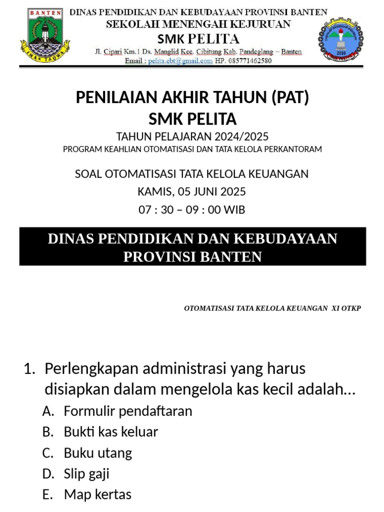 Soal Otk Keuangan Kls Xi 2025 | PDF