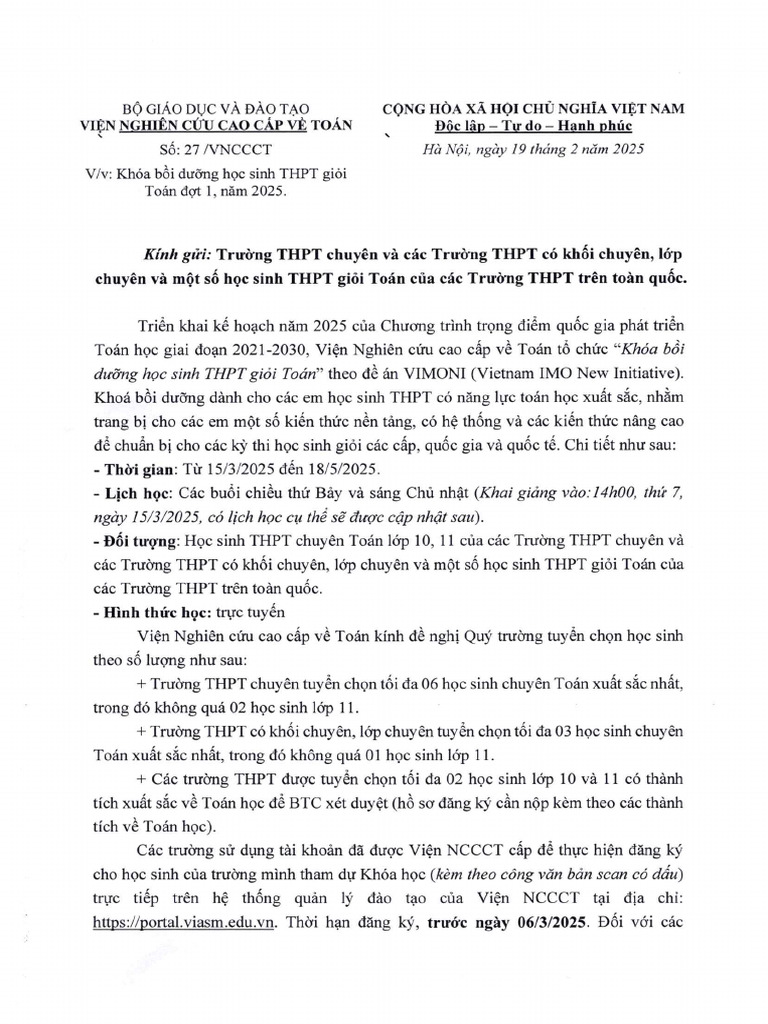 CV-Thông Báo Đăng Ksy VIMONI-đ T 1 Năm 2025 | PDF