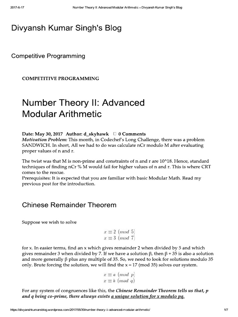 Advanced Modular Arithmetic | PDF