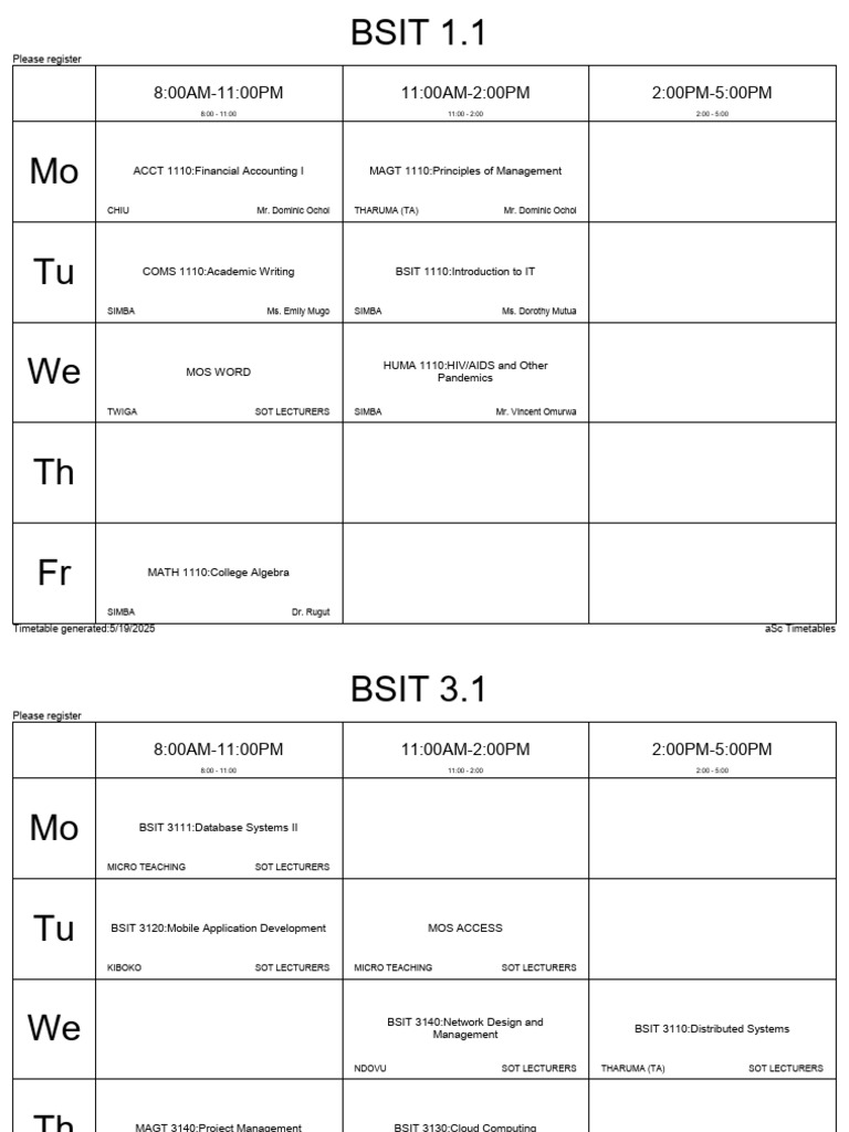 Draft May - August 2025 Teaching Timetable | PDF | Linguistics | Human Communication