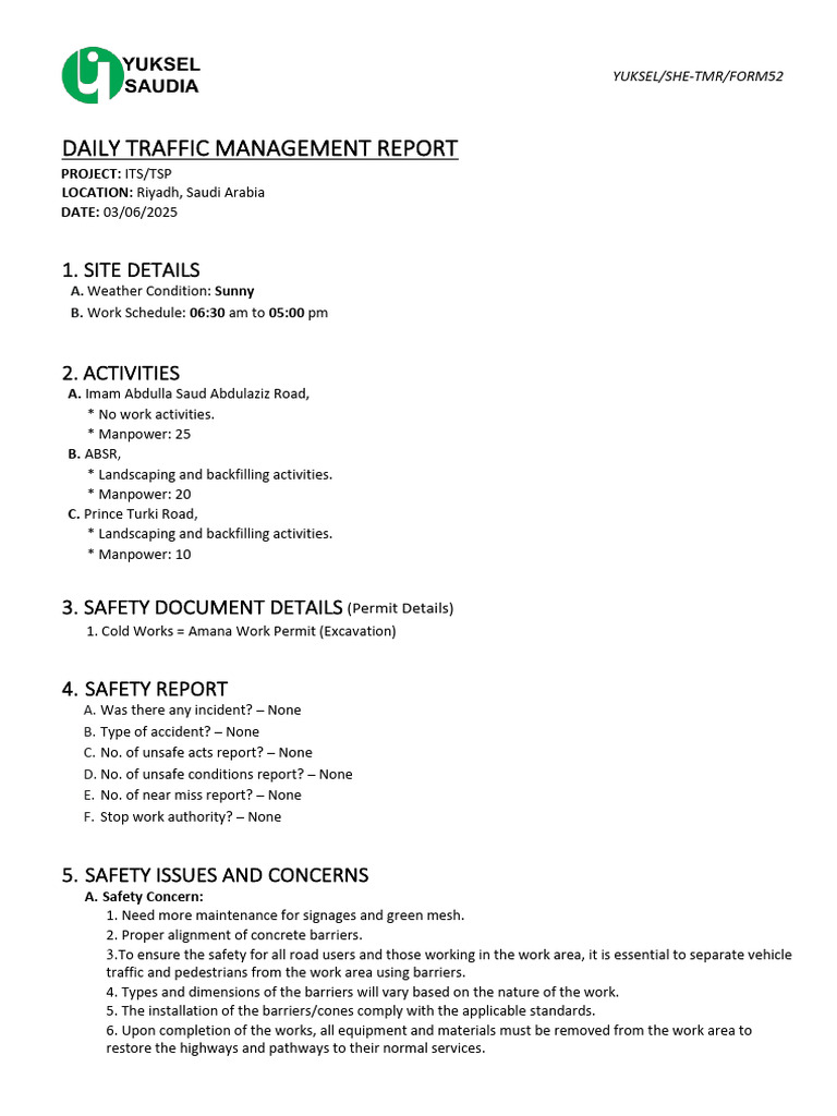 Daily Traffic Management Report ITS 03-06-2025 | PDF | Road | Transport