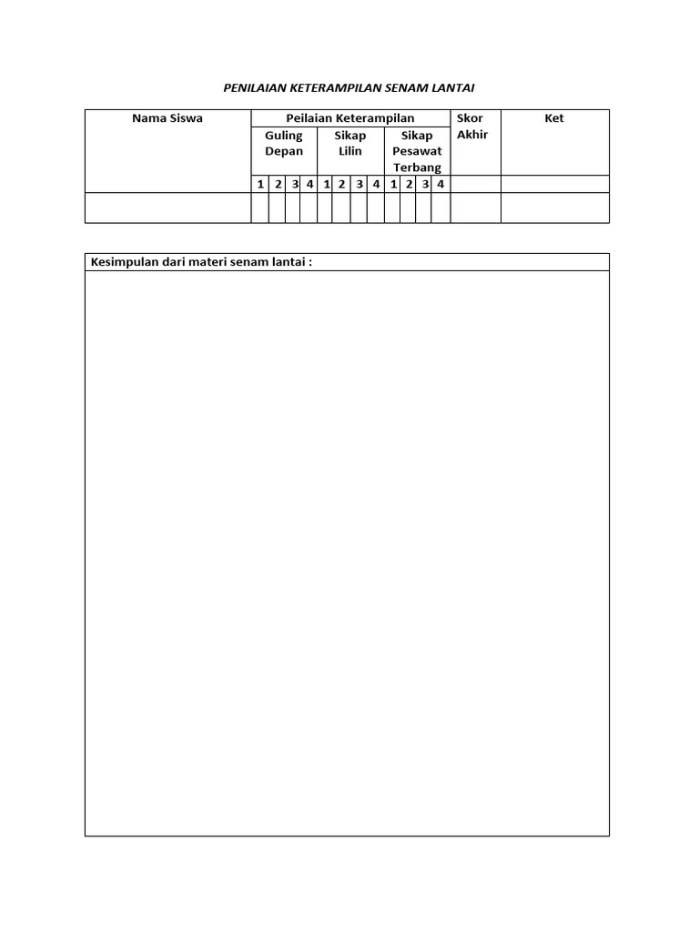 Penilaian Keterampilan Senam Lantai 1 | PDF