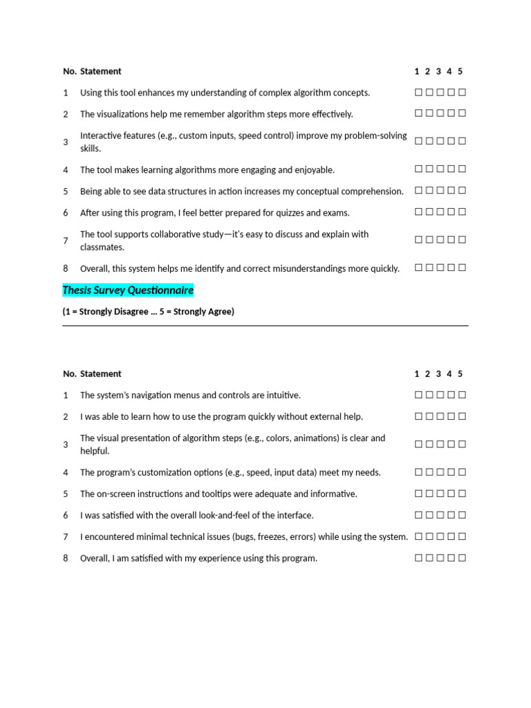 Thesis Survey Questionnaire | PDF