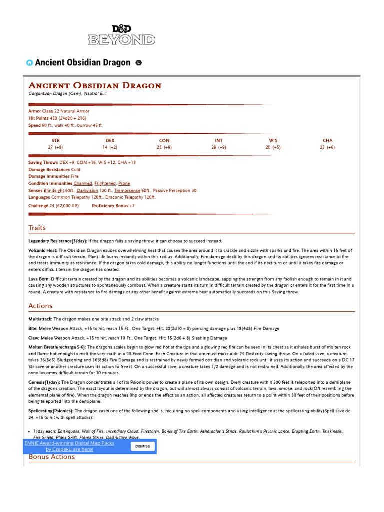 Ancient Obsidian Dragon - Monsters - Homebrew - D&D Beyond | PDF ...