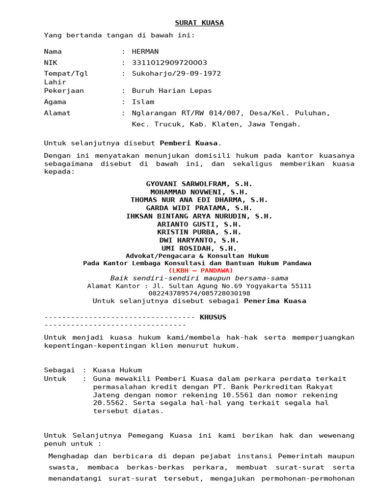 Surat Kuasa Herman | PDF