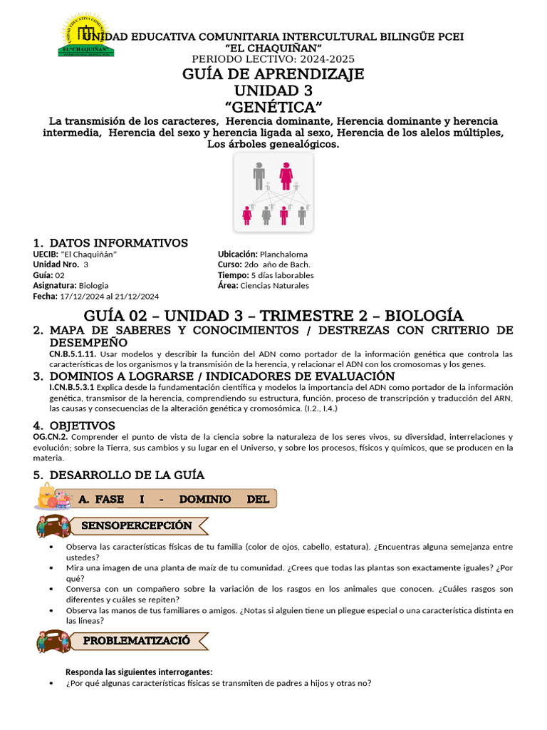 Biologia - 2do - G2 - T2 - U3 | PDF | Dominancia (Genética) | Herencia
