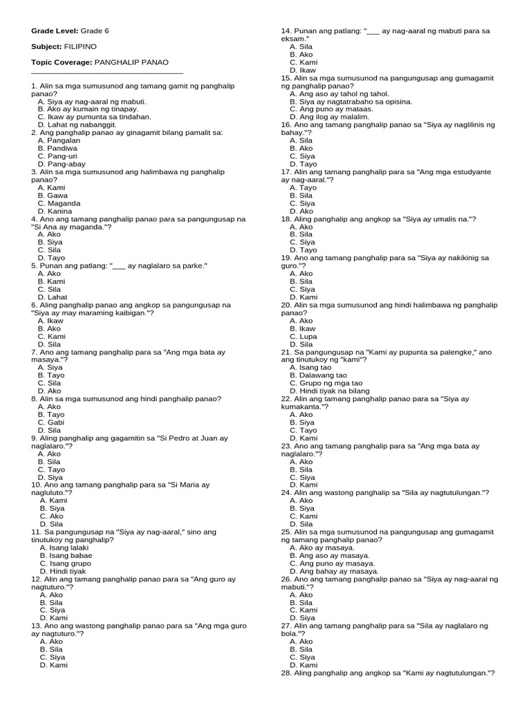 Summative Test FILIPINO | PDF