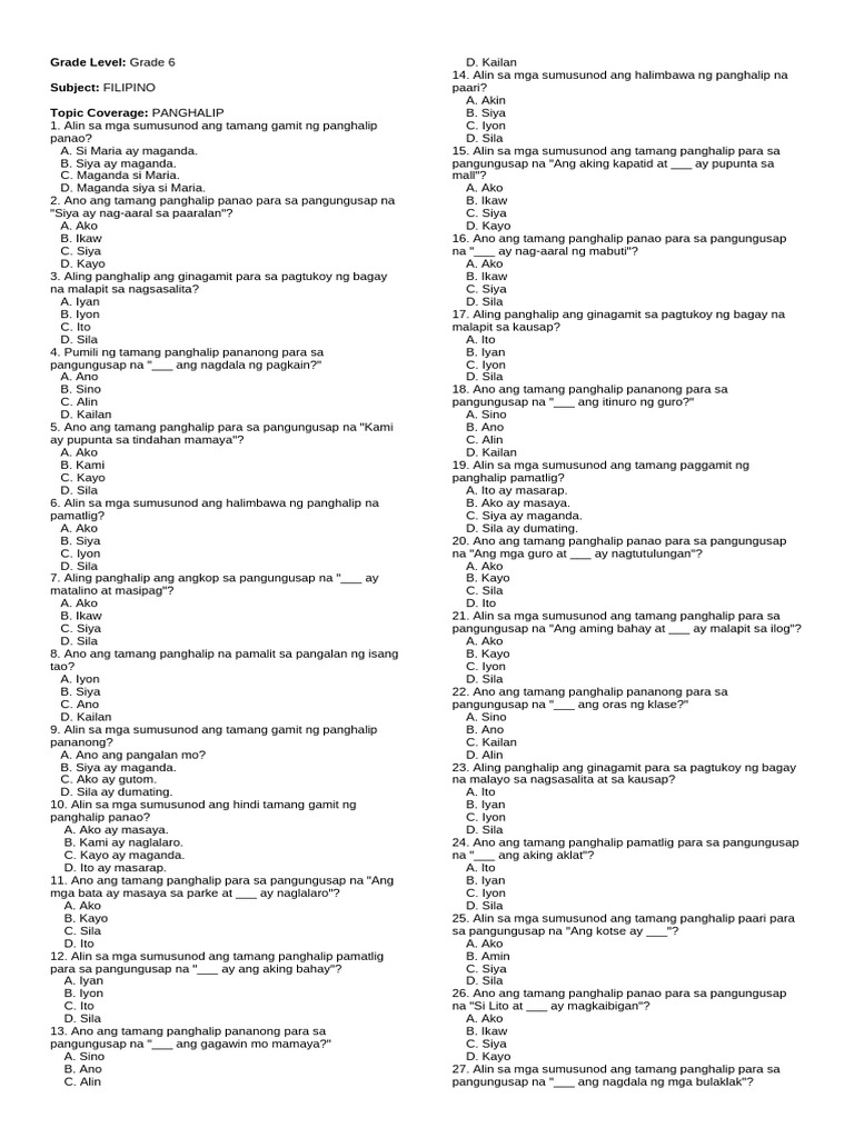 Summative Test FILIPINO | PDF