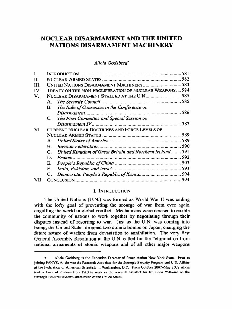 Nuclear Disarmament and The United Nations Disarmament Machinery | PDF ...