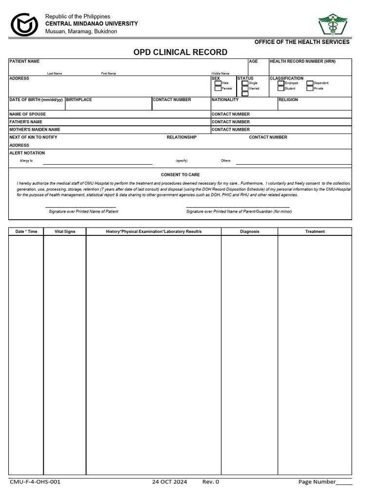 OPD Clinical Record (Long) | PDF | Health Care | Health Sciences