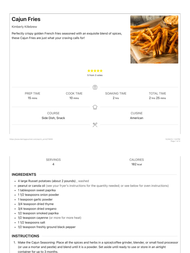 Cajun Fries - The Daring Gourmet 2 | PDF | French Fries | Fat