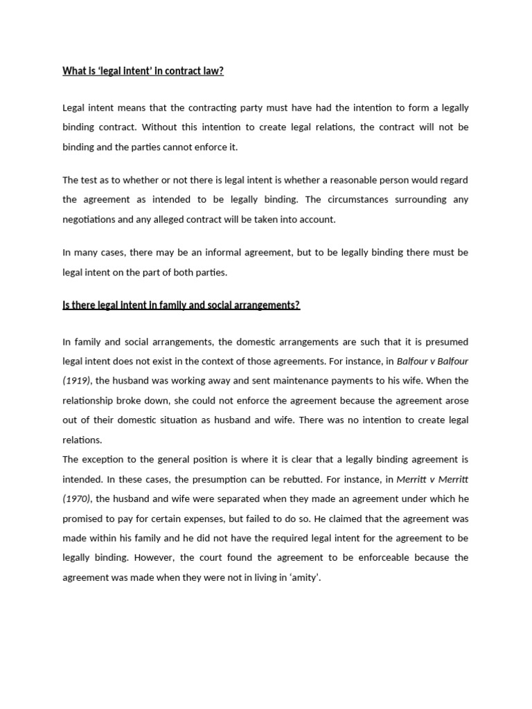 Legal Intention to Create | PDF | Consent | Law Of Obligations