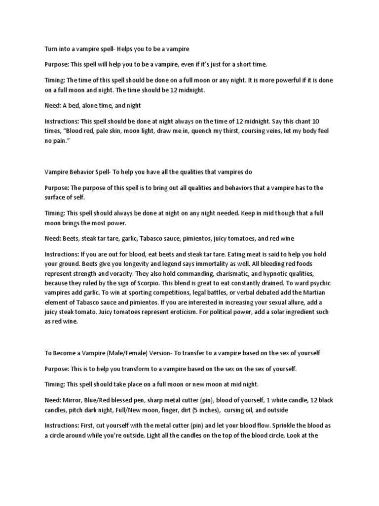 Vampire Transformation Spells Guide | PDF | Vampires | Shape