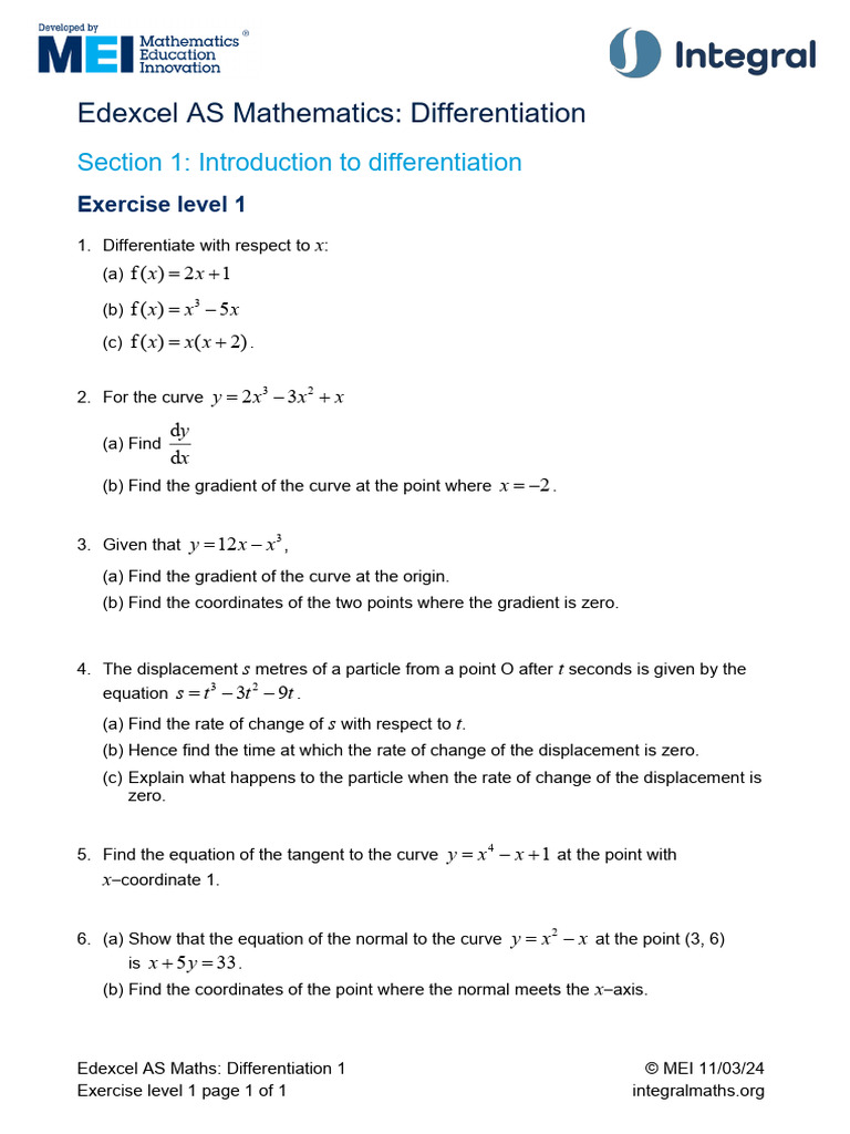 Differentiation Level 1 | PDF