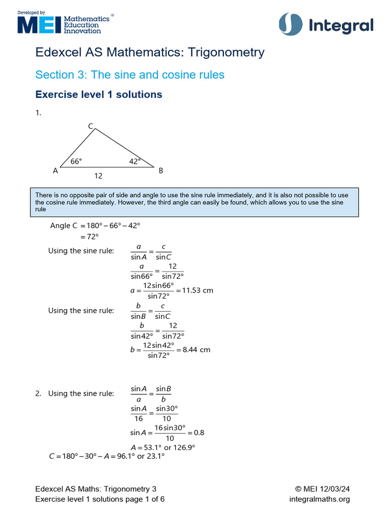 MEI Level1 Trig Solutions | PDF | Trigonometry | Euclid
