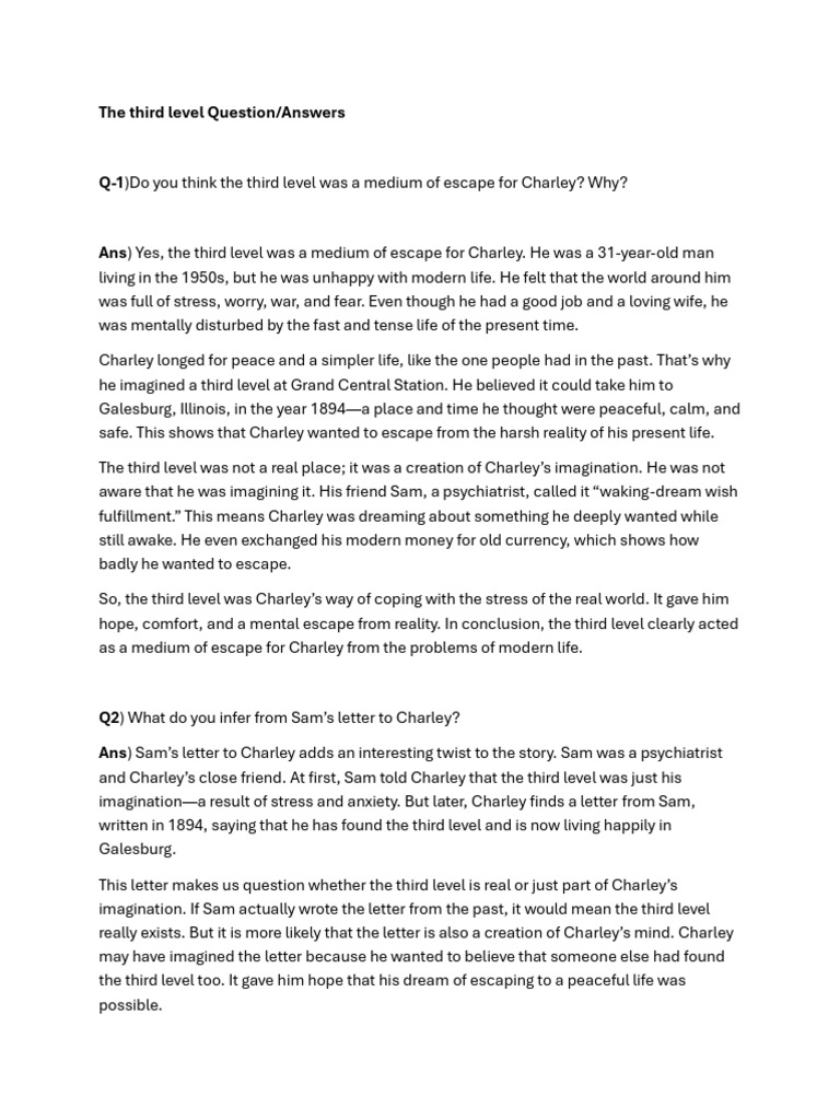 The Third Level NCERT Ques-Ans | PDF | Imagination | Mind