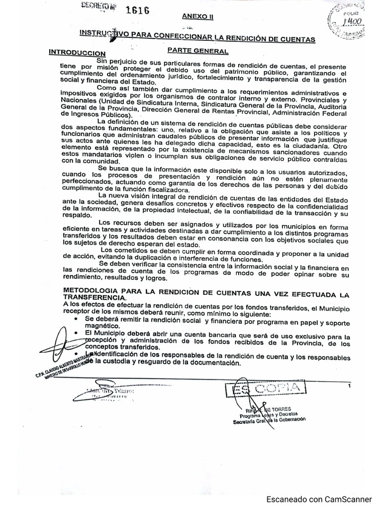 Instructivo Para Rendición - Dec 1616 (1) | PDF